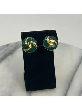 Vintage | Jewelry | Vintage Green And Gold Trinity Domed Circle Stud ...
